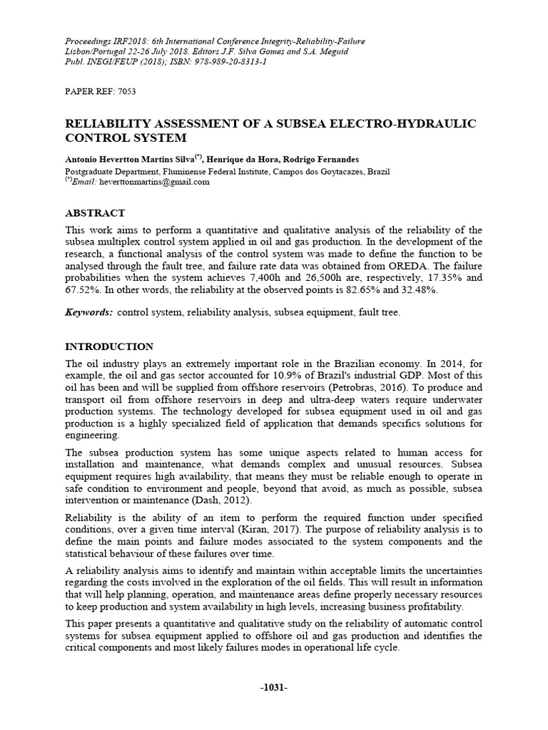 Reliability Assessment of A Subsea Electro-Hydraulic Control System | PDF | Reliability ...