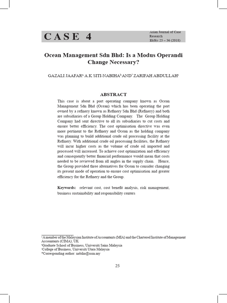 Case 1 - Ocean Management SDN BHD - Is A Modus Operandi Change Necessary | PDF | Oil Refinery ...