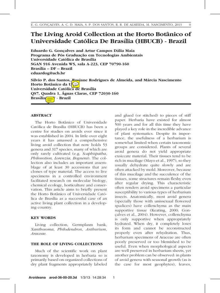 Living Aroid Collection at HBUCB, Brazil | PDF | Botany | Plants