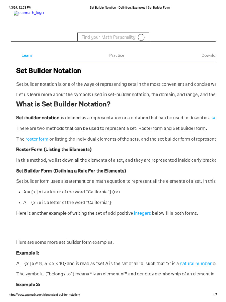 Set Builder Notation Explained | PDF | Natural Number | Mathematics