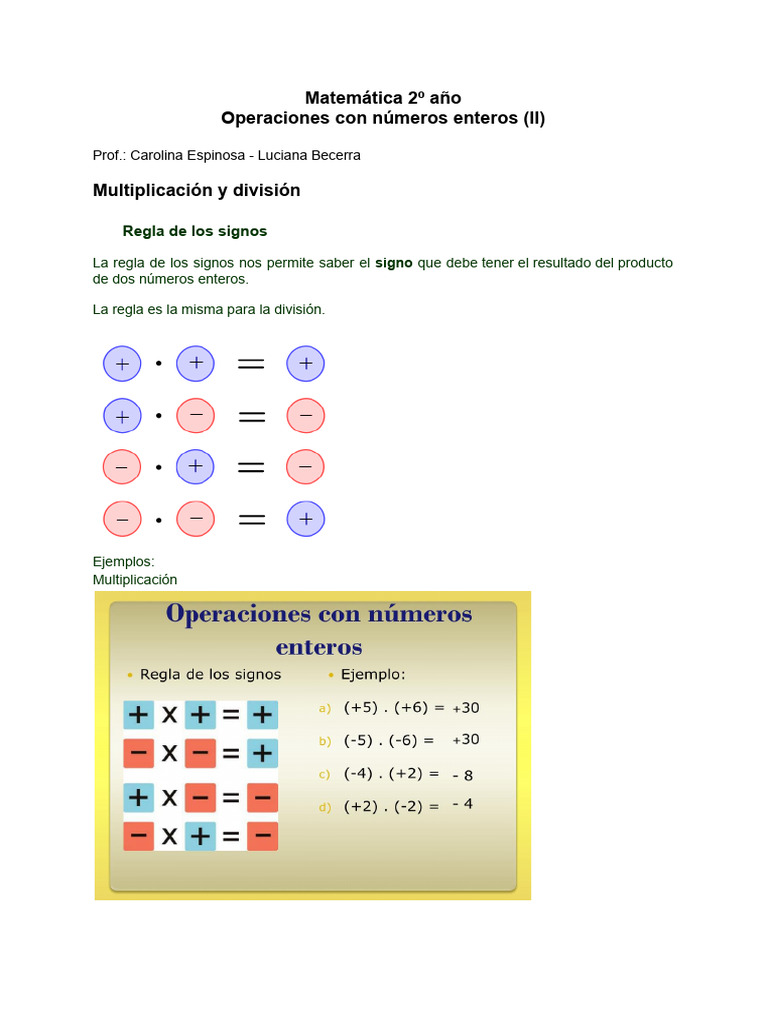 Operaciones con Números Enteros: Multiplicación y División | PDF