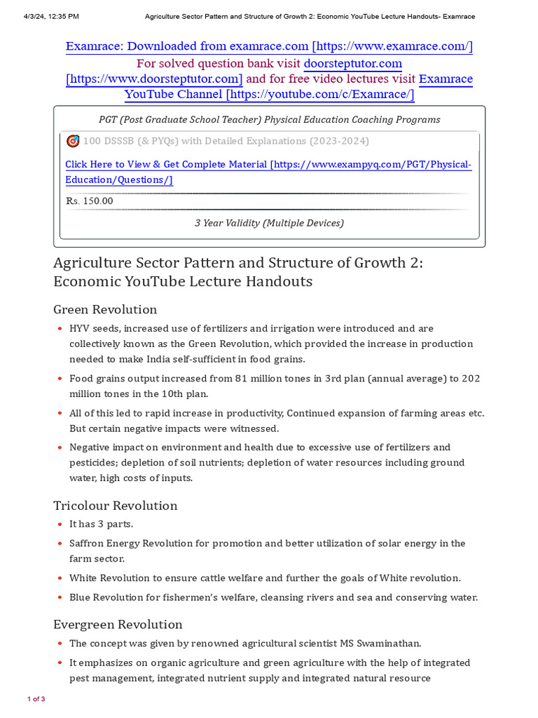 Agriculture Growth Patterns and Policies | PDF | Agriculture | Green ...