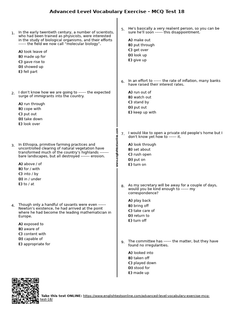 821 - Advanced Level Vocabulary Exercise MCQ Test 18 | PDF | Economies