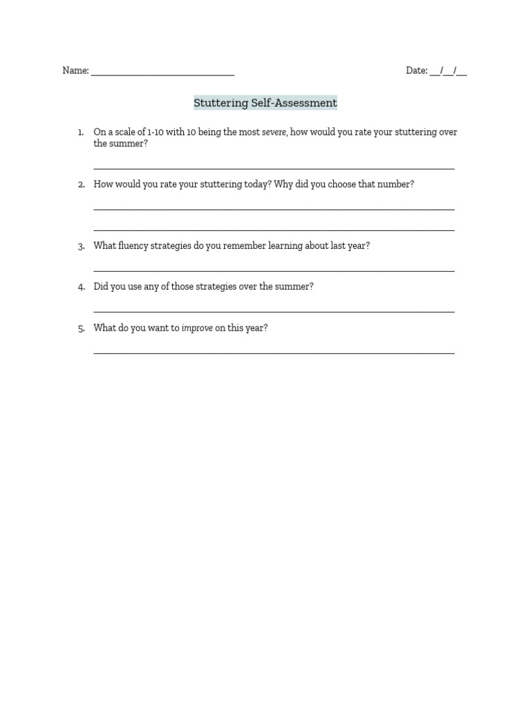 Stuttering Self-Assessment Form | PDF