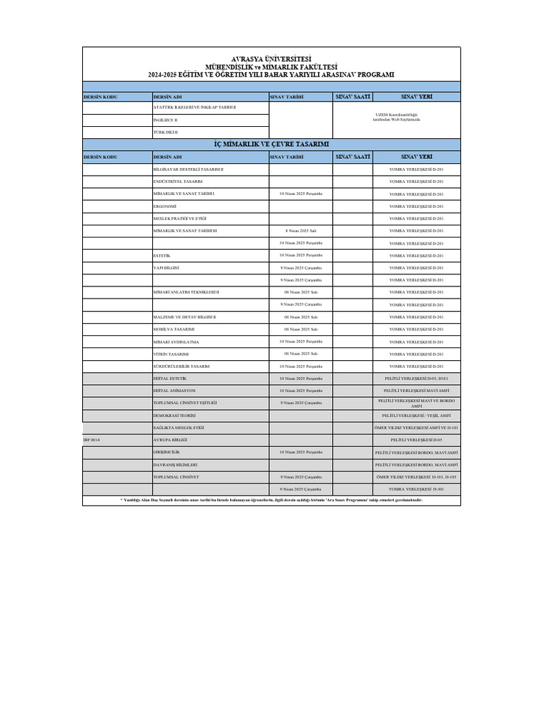 2024-2025-BAHAR-ARASINAV-PROGRAMI-1-1 | PDF