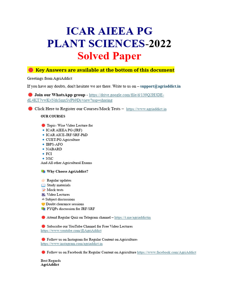 ICAR PG Plant Sciences 2022 | PDF | Dna Replication | Inbreeding