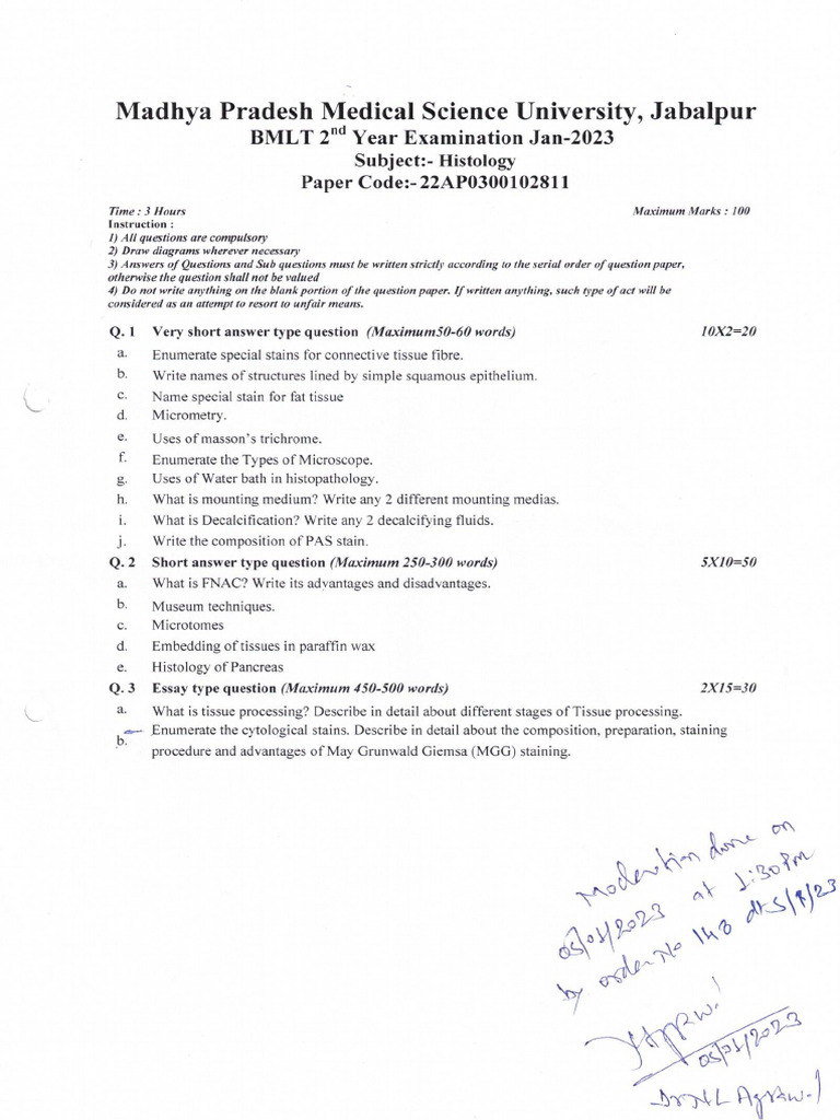 BMLT 2nd Y Jan-23 Histology | PDF