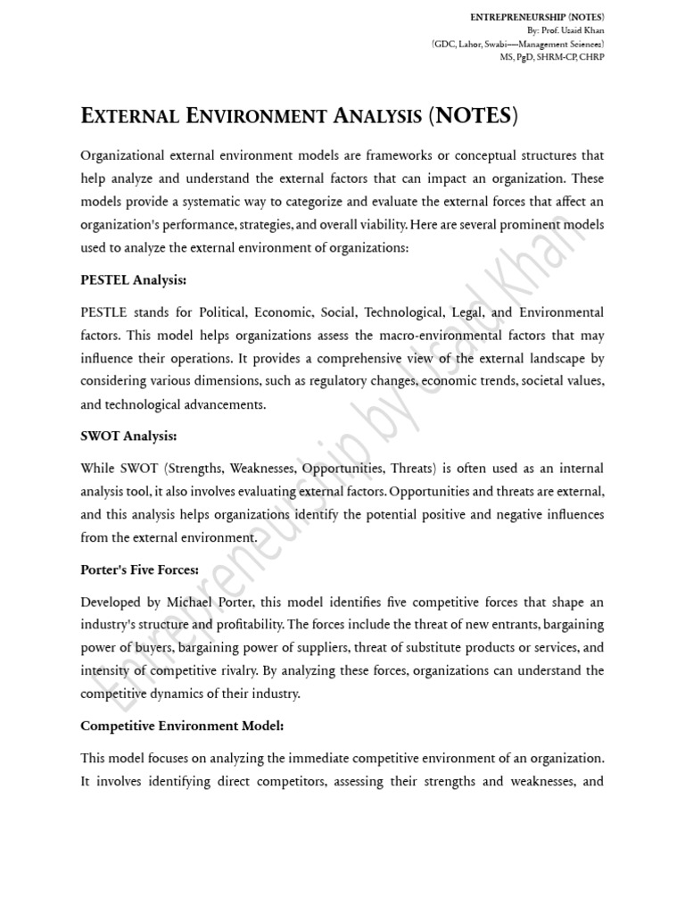 External Environment Analysis | PDF | Swot Analysis | Entrepreneurship