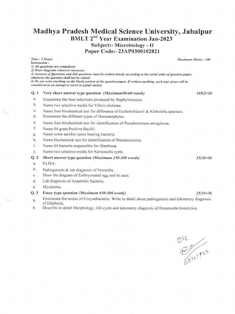 BMLT 2nd Y Jan-23 Microbiology | PDF