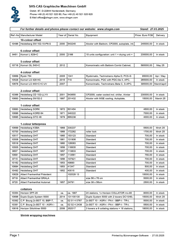 Stock List 27.03.2025 | PDF