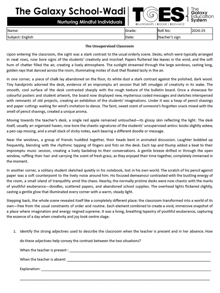 Descriptive Write Up - Activity | PDF | Classroom