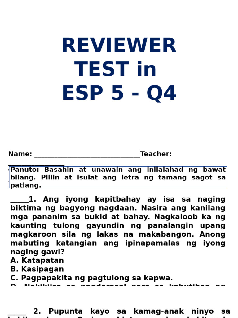 Reviewer Test q4 Esp 5 | PDF