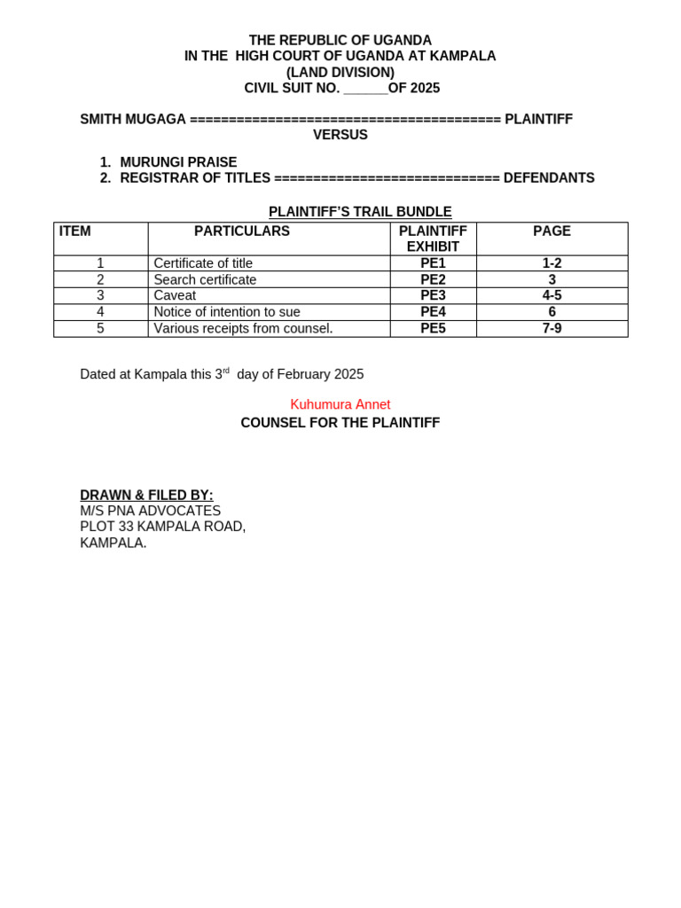 PLAINTIFF TRIAL BUNDLE. | PDF