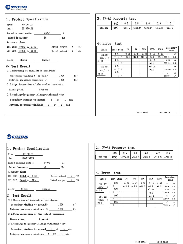 CT Test Report 23042103-233070401 | PDF | Transformer | Frequency