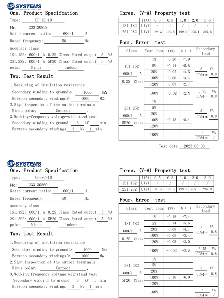 CT Test Report 103012747 ASG2806A 233130859 | PDF | Transformer | Frequency