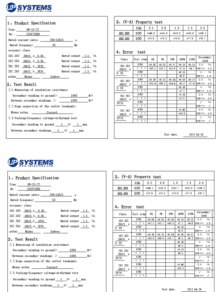 CT Test Report 230421037-233070380 | PDF | Transformer | Frequency