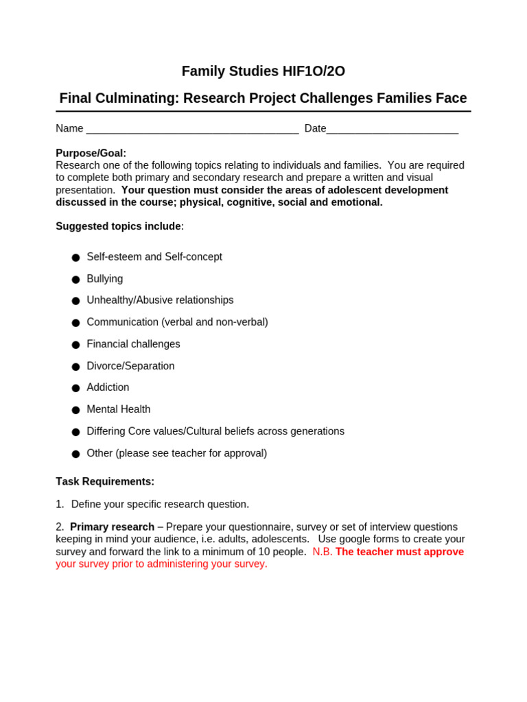 2025 HIF1O - 2O Family Studies Final Culminating | PDF | Information ...