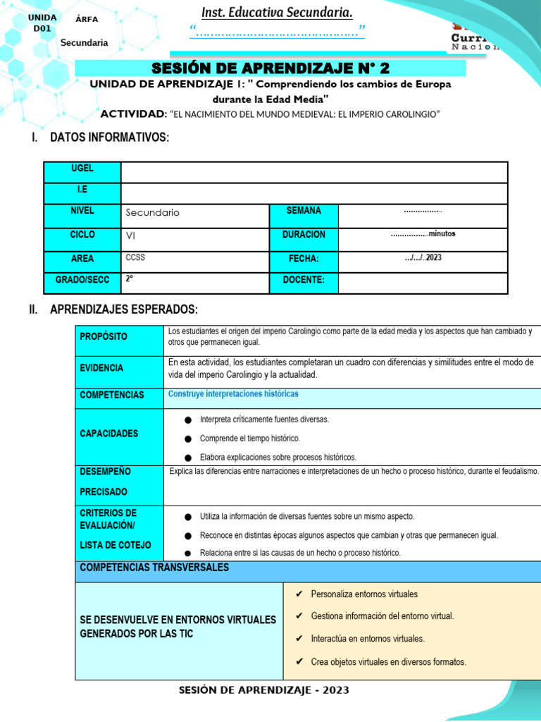 Sesion CCSS 2° Sec-Semana 02. | PDF | Carlomagno | Aprendizaje
