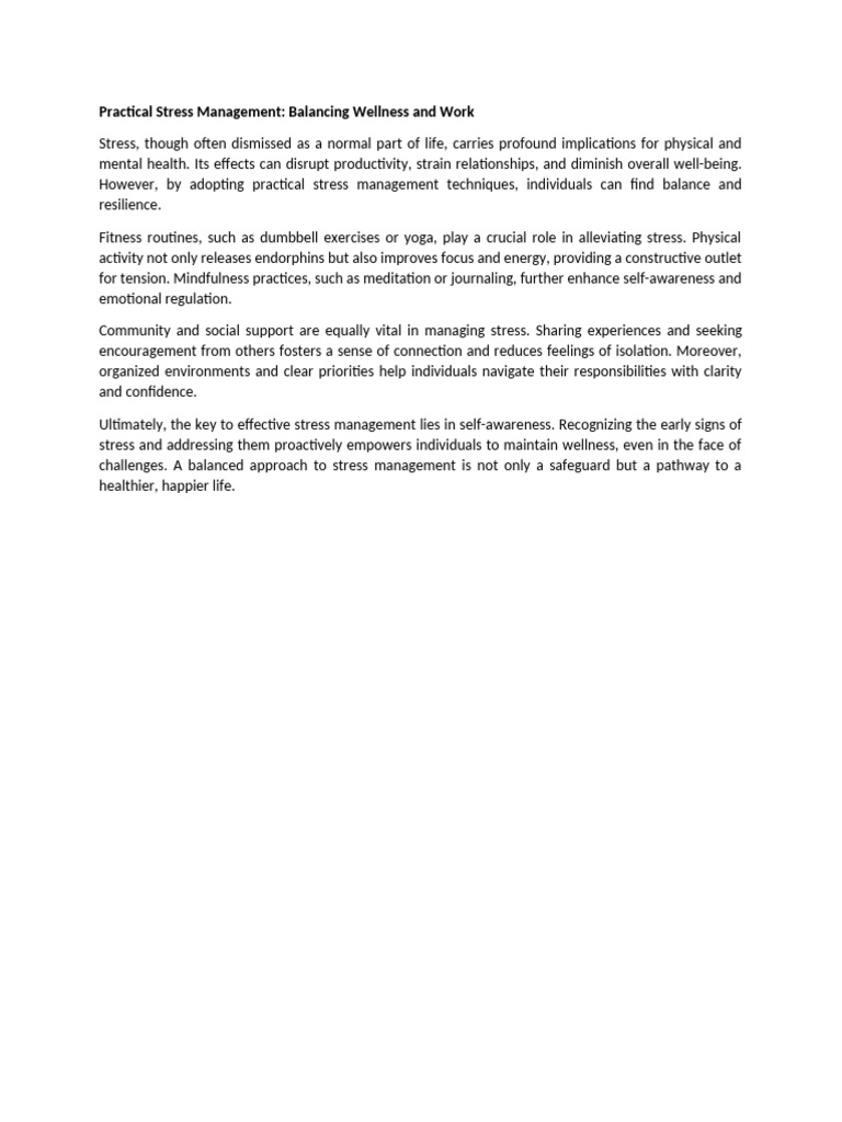 Practical Techniques for Stress Management | PDF