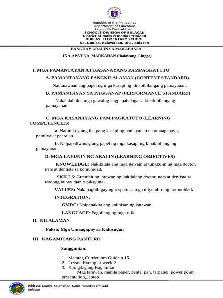 DLP COT Makabansa Q4 Week 2 Sy 2024 2025 REVISED | PDF