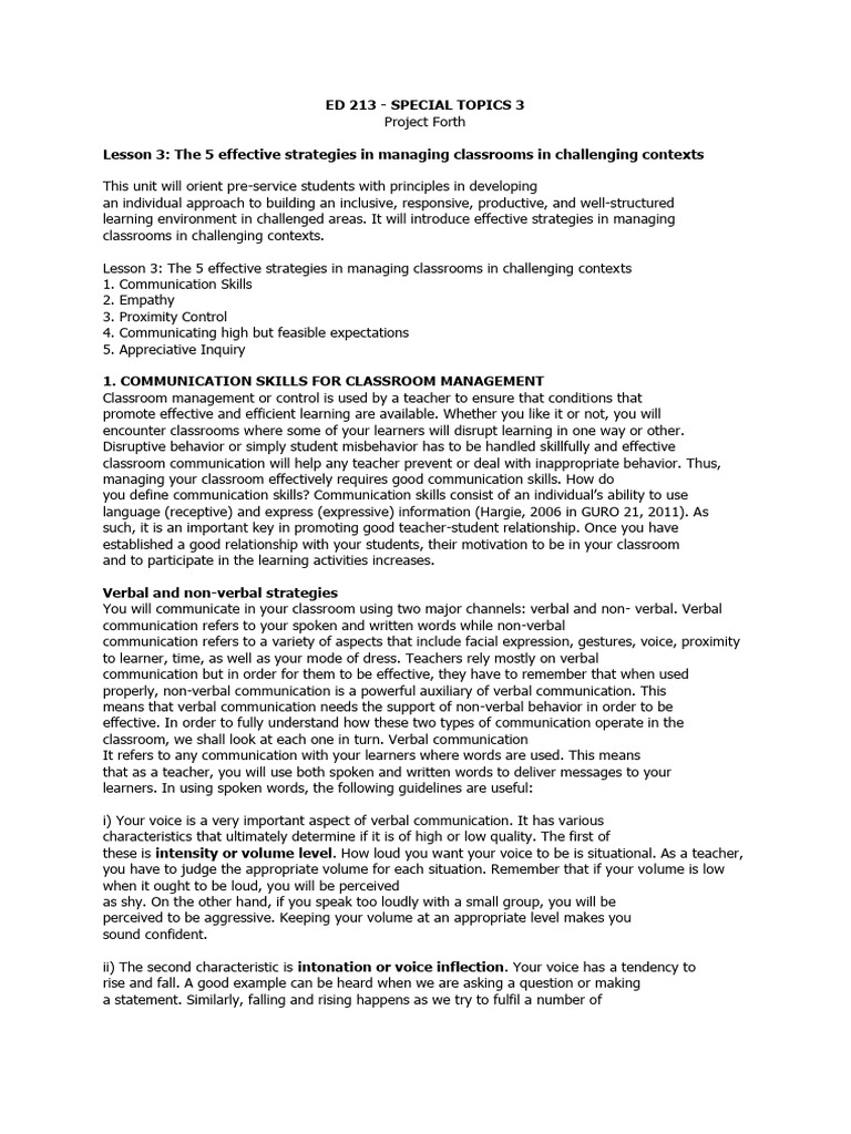 Classroom Management Strategies Explained | PDF | Nonverbal ...
