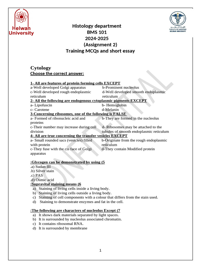 Histology Assignment (2) | PDF | Epithelium | Connective Tissue