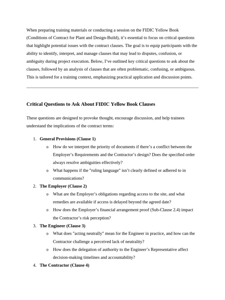 When Preparing Training Materials or Conducting A Session On The FIDIC ...