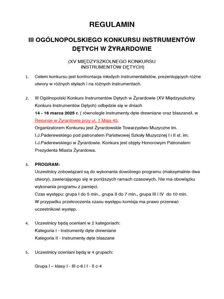 Regulamin Konkurs 2025 | PDF