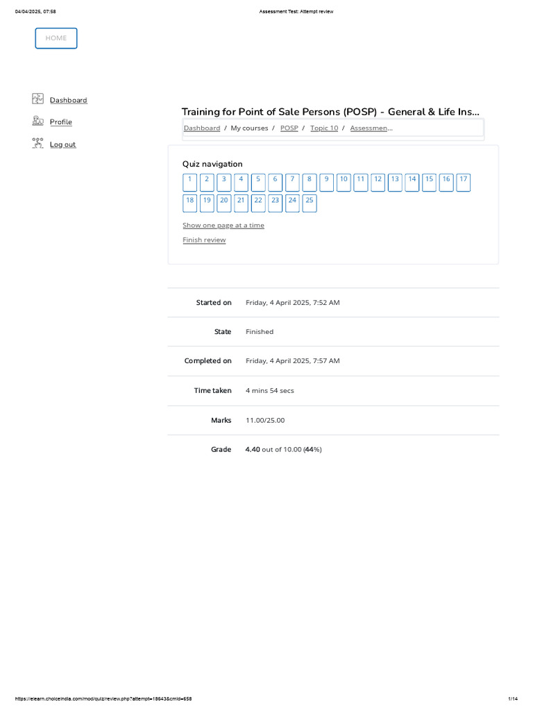 Assessment Test - Attempt Review | PDF | Insurance | Life Insurance