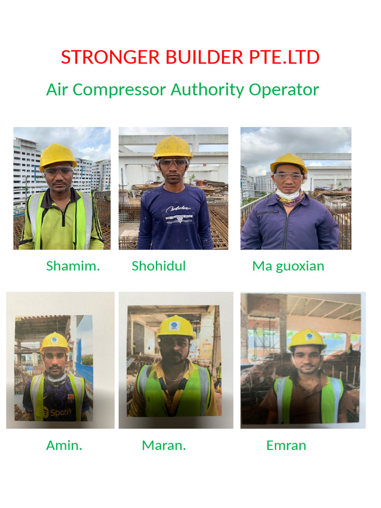 Stronger Builder Pte - LTD: Air Compressor Authority Operator | PDF