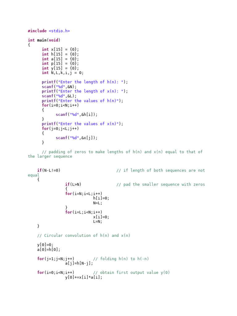 Circular Convolution in C Code | PDF