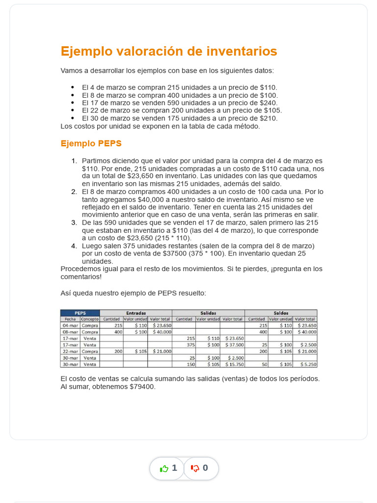 Ejercicios Resueltos de Valoracion de Inventarios Peps Ueps Promedio - Compress | PDF