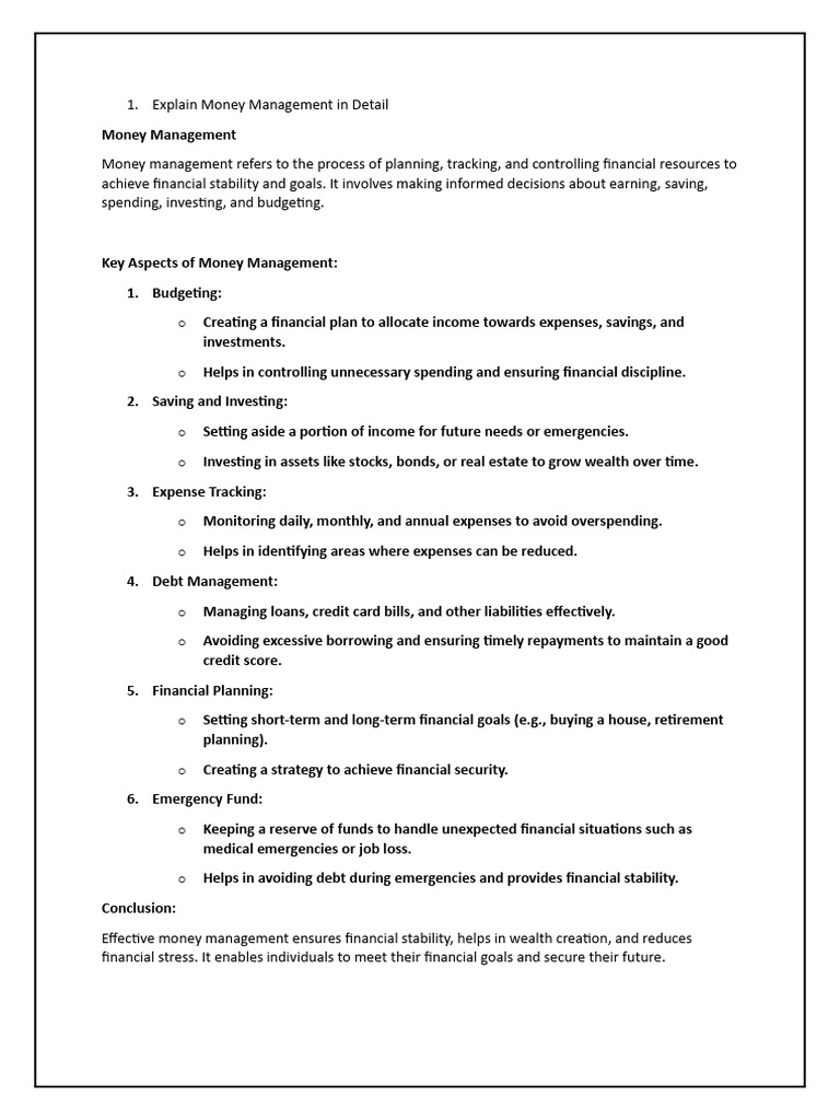 Explain Money Management in Detail | PDF | Insurance | Vehicle Insurance