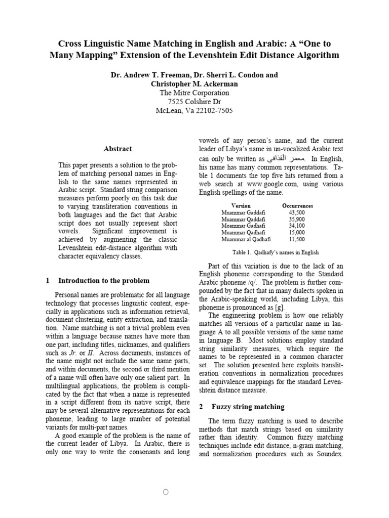 Cross Linguistic Name Matching in Englis | PDF | Linguistics