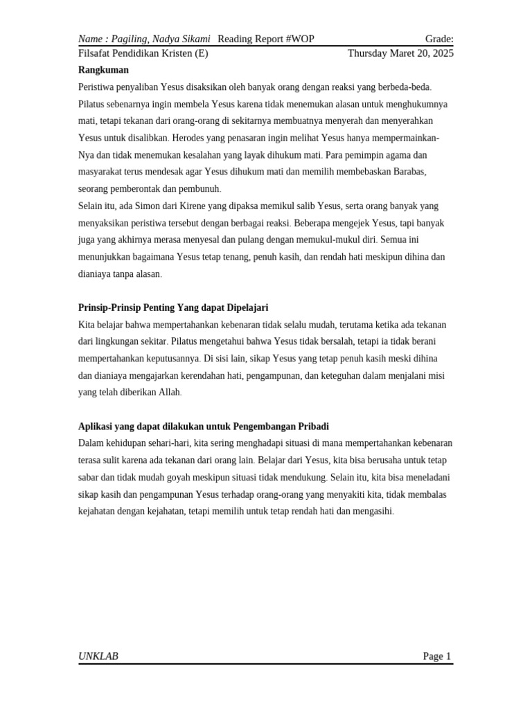 Reading Report Pagiling, Nadya Sikami | PDF