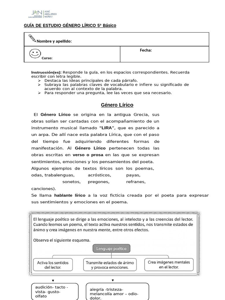 5°-Basico-Lenguaje-Guia-de-estudio-Genero-Lirico | PDF | Poesía