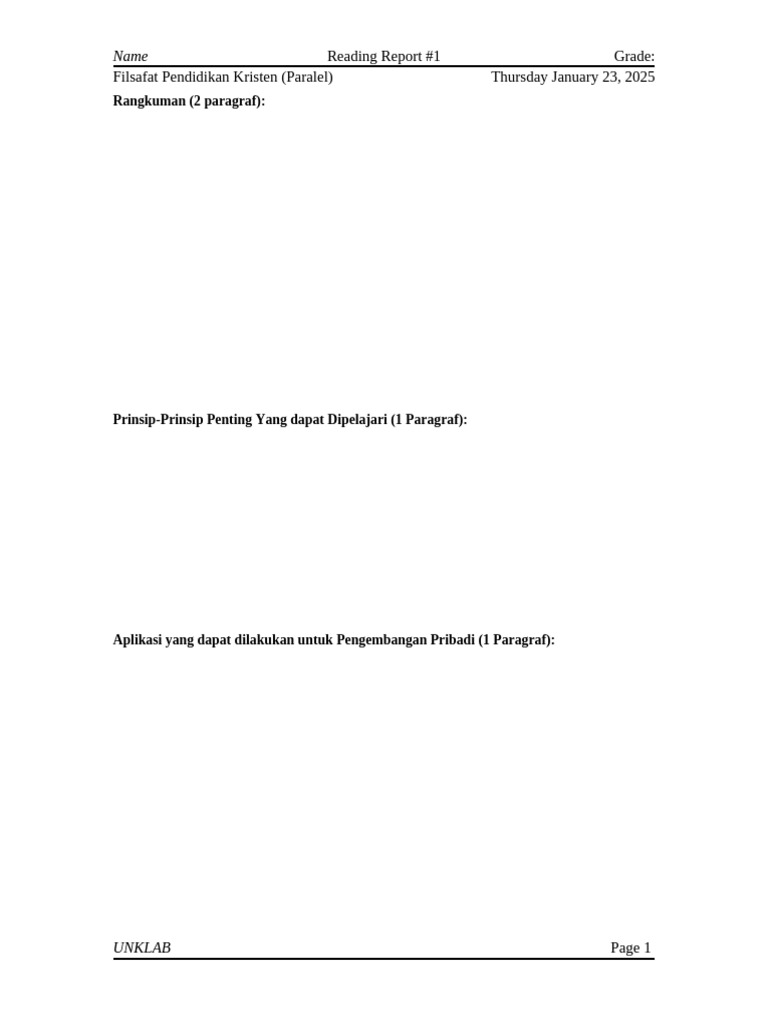 Format Reading Report FPK Fix | PDF