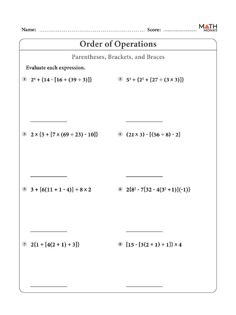 Order-of-Operations-with-Brackets-and-Braces-Worksheet | PDF