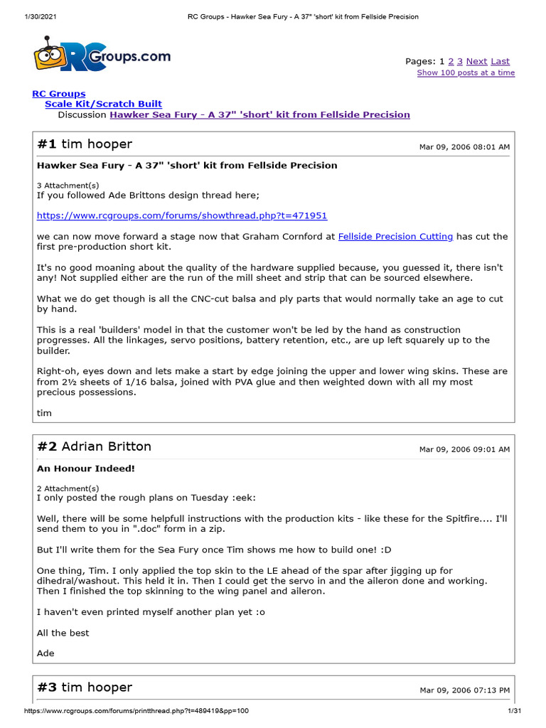 RC Groups - Hawker Sea Fury - A 37 - 'Short' Kit From Fellside ...