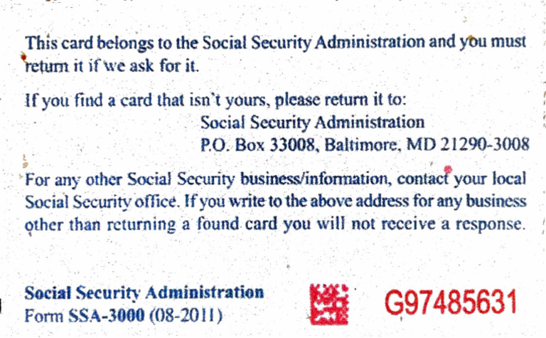 Sample SSN Back Template | PDF