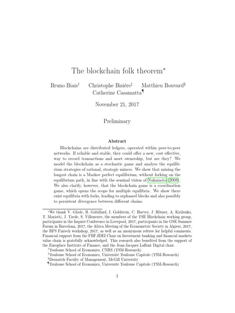 The Blockchain Folk Theorem | PDF | Bitcoin | Distributed Computing
