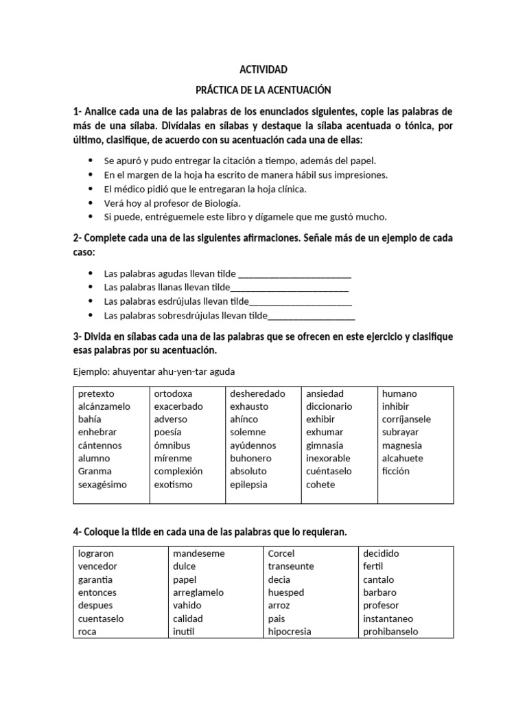 Portaolio Evidencias3. Practicas Acentuación. | PDF