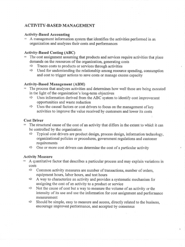 Activity Based Management Notes | PDF