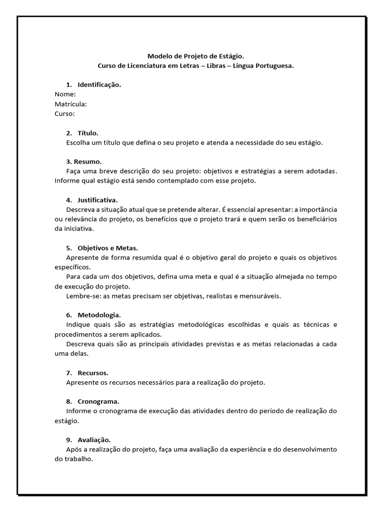 Modelo de Projeto de Est Gio | PDF