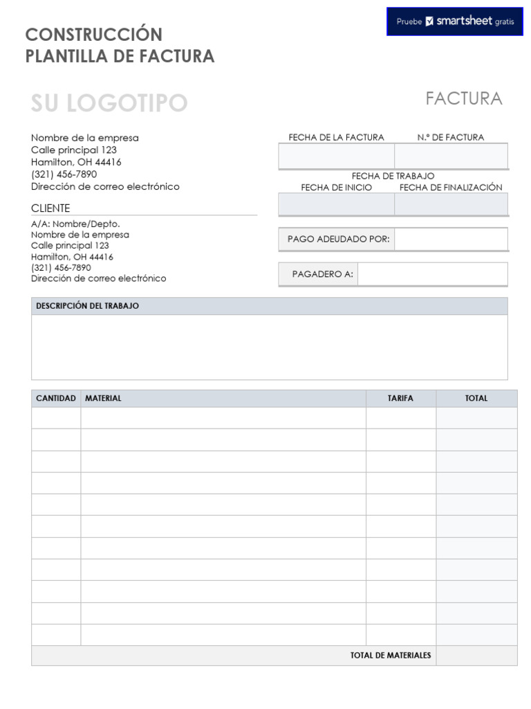 Plantilla de Factura para Construcción | PDF