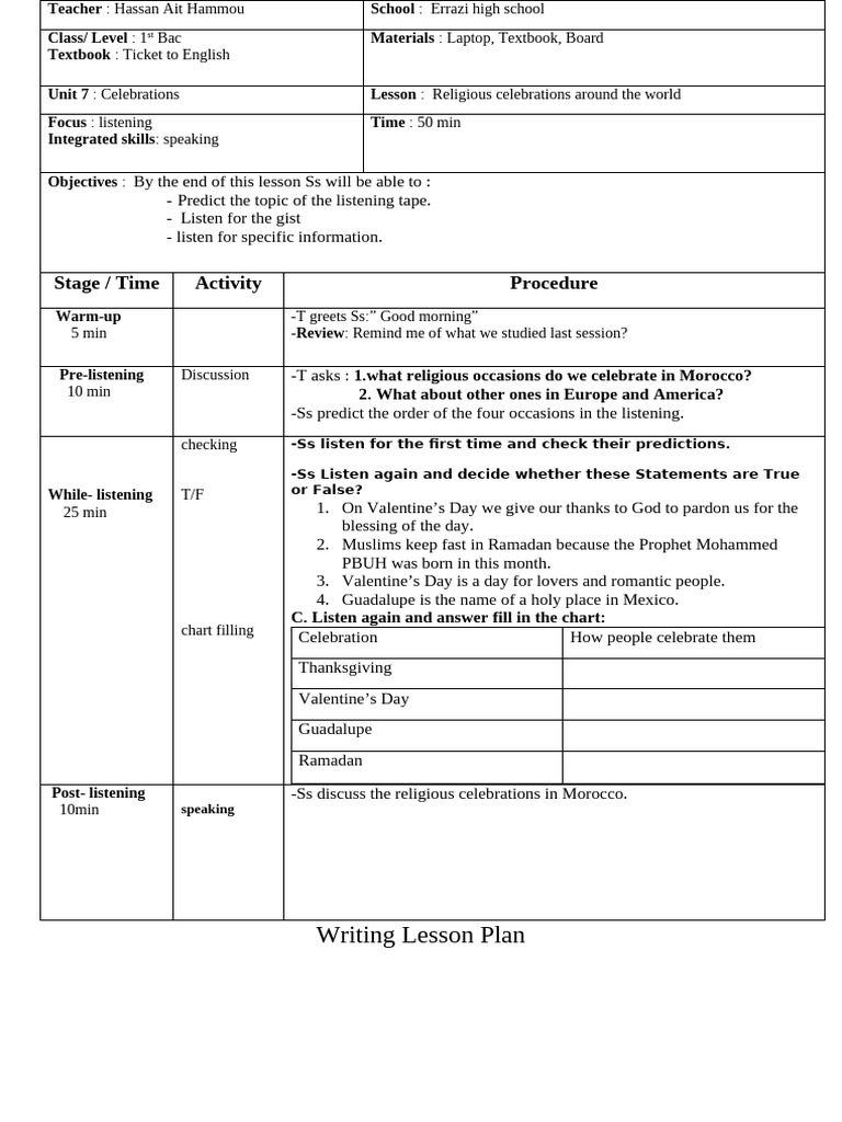 Lesson Plan-Listening Religious Celebrations Around The World | PDF ...