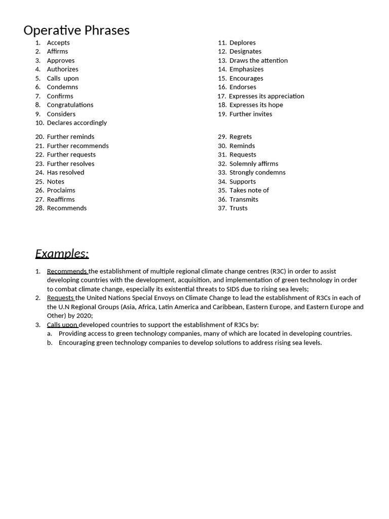 Operative Clauses and Phrases List | PDF