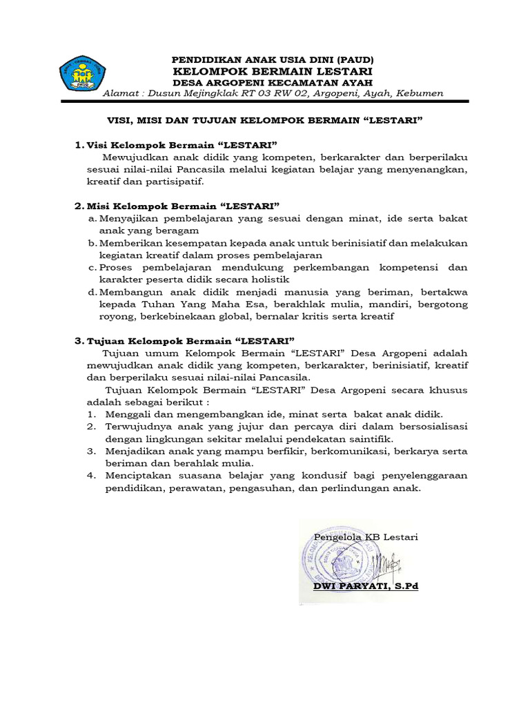 6.1 Visi Misi KB Lestari | PDF