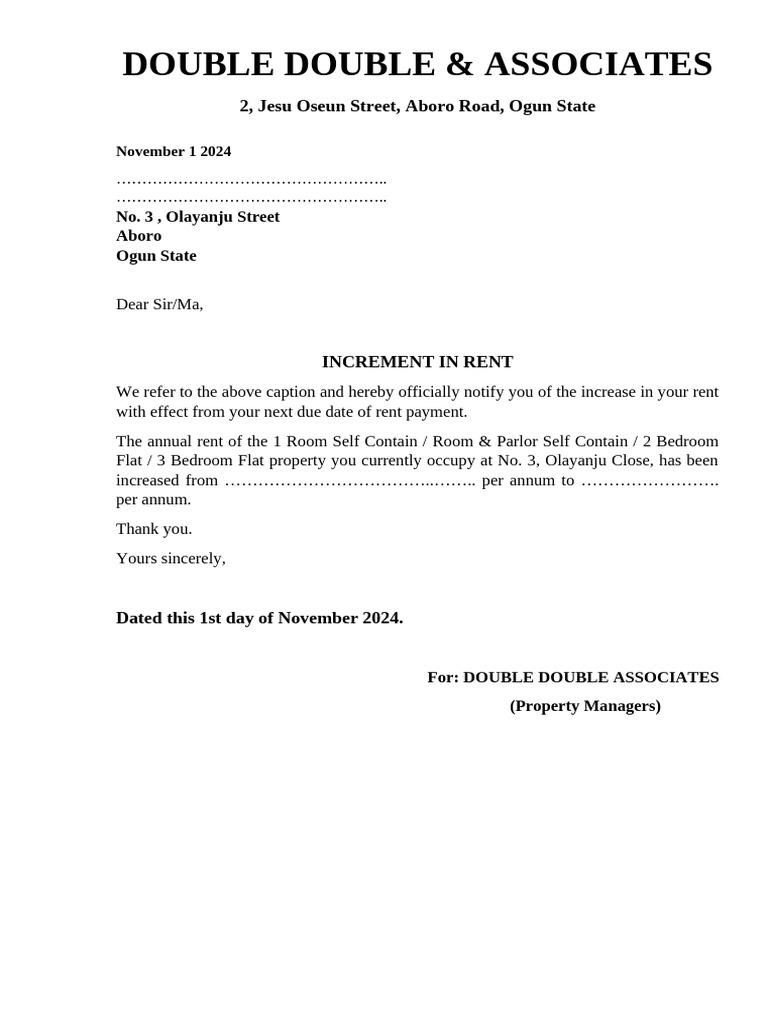 Rent Increase and Notice to Quit Letter | PDF