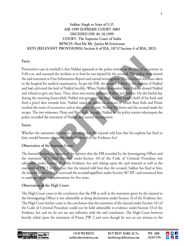 Sukhar Singh Vs State of U.P. | PDF